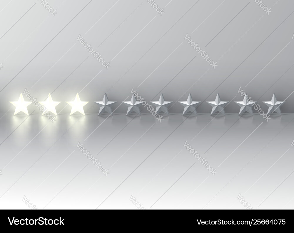 Three-star rating with glowing 3d stars Royalty Free Vector