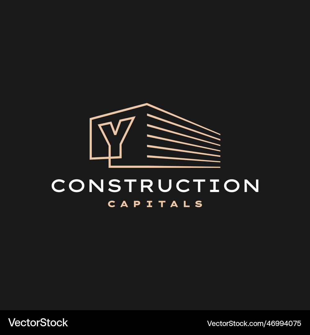 Y letter construction 3d perspective gold outline Vector Image