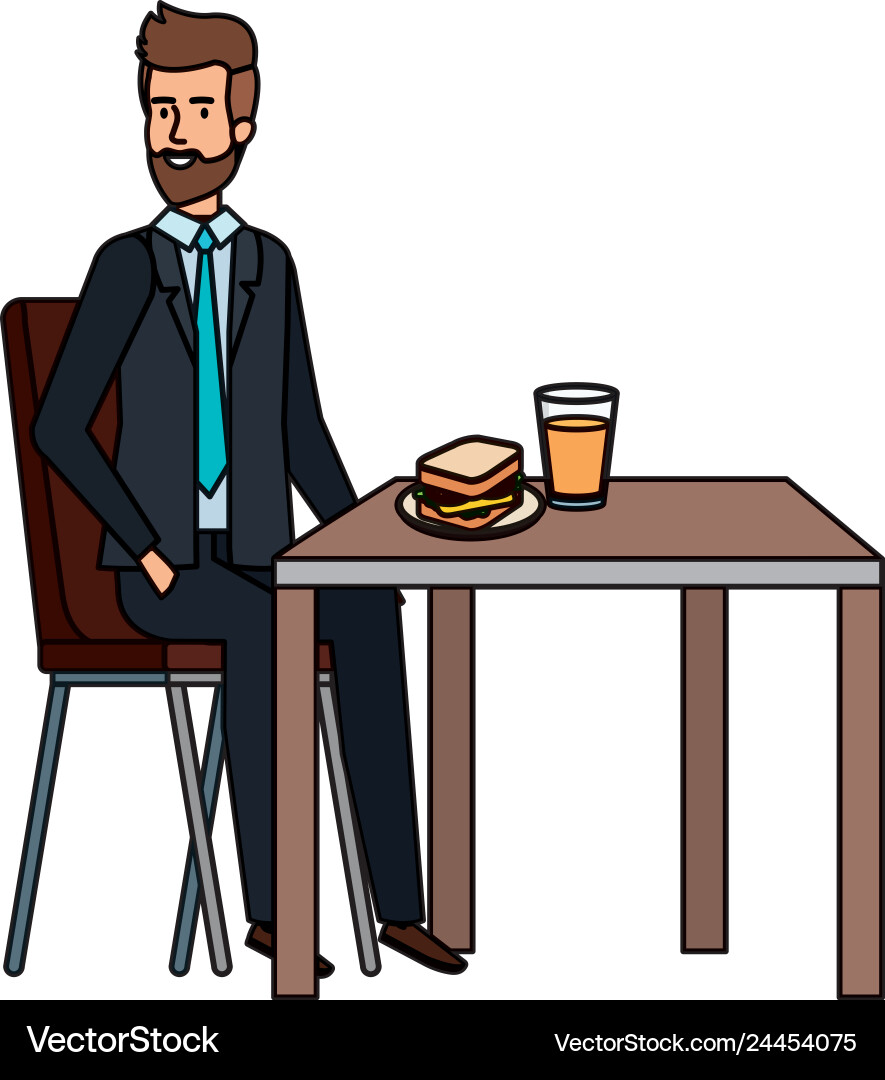 Young businessman eating in table Royalty Free Vector Image