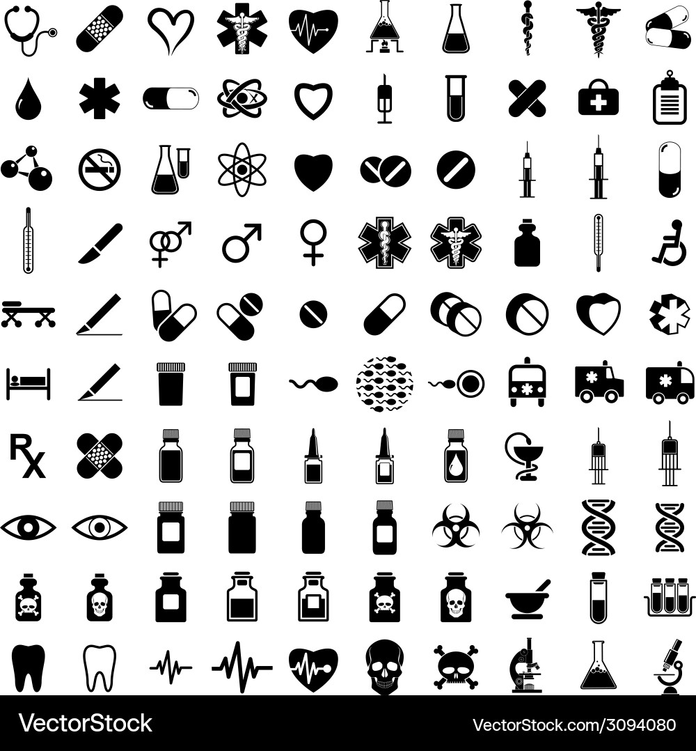 100 medical icons set Royalty Free Vector Image