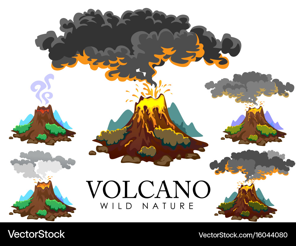 A set volcanoes varying degrees eruption Vector Image