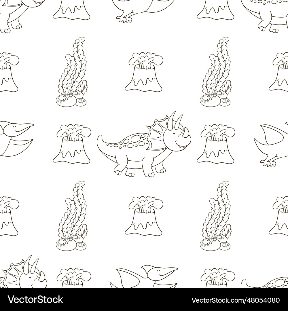 Coloring cute dinosaurs seamless pattern Vector Image