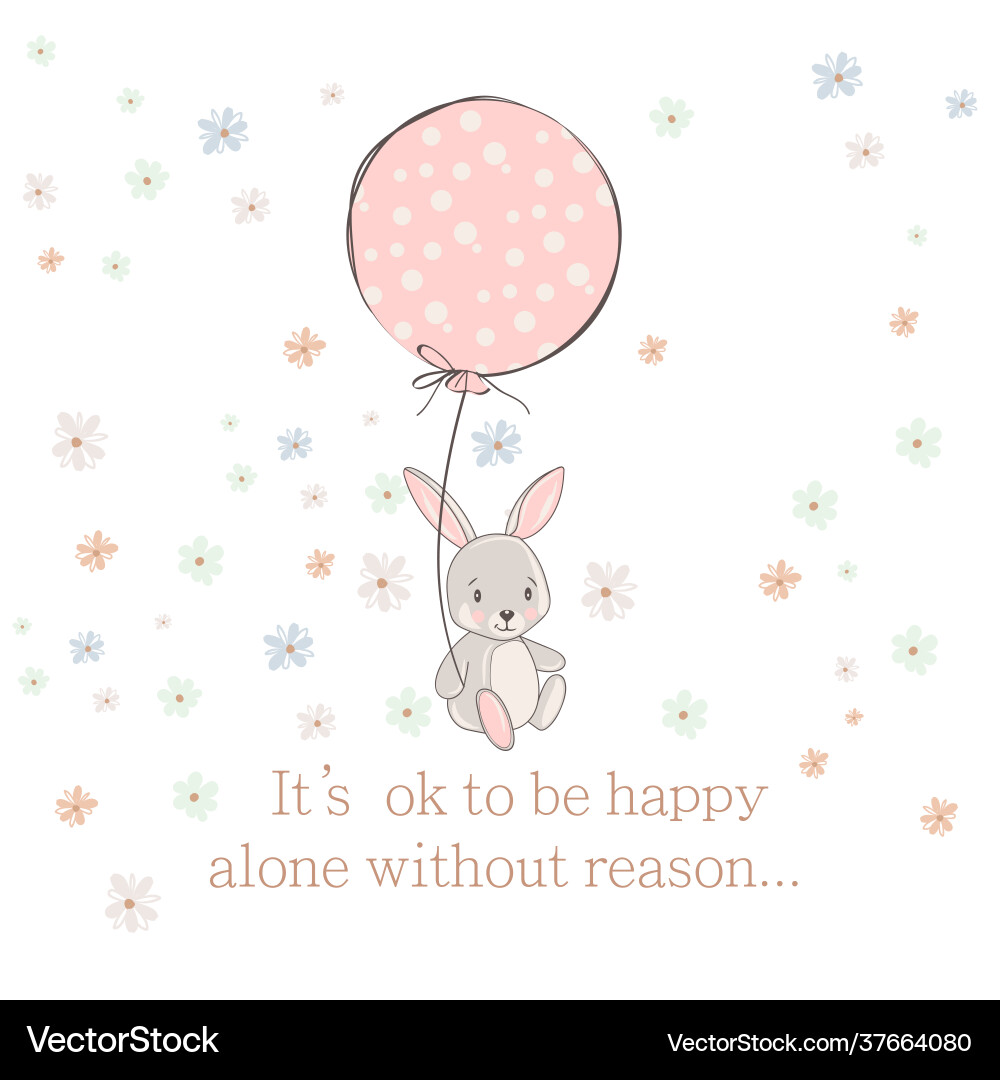 Cute rabbit bunny holding air balloon Royalty Free Vector