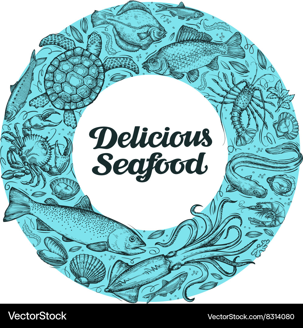 Delicious seafood hand drawn sketches Royalty Free Vector