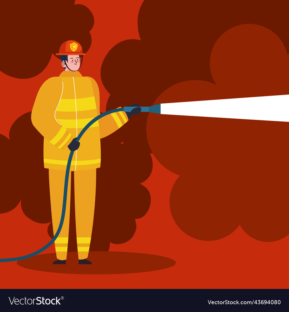 Firefighter using hose Royalty Free Vector Image