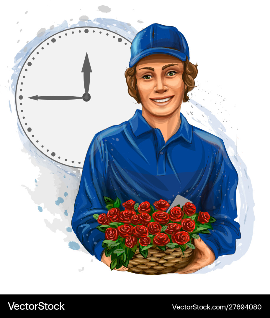 Flower delivery boy courier seller Royalty Free Vector Image
