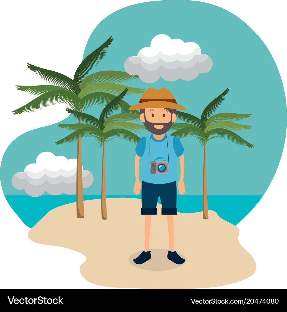 Young man on the beach summer vacations Royalty Free Vector