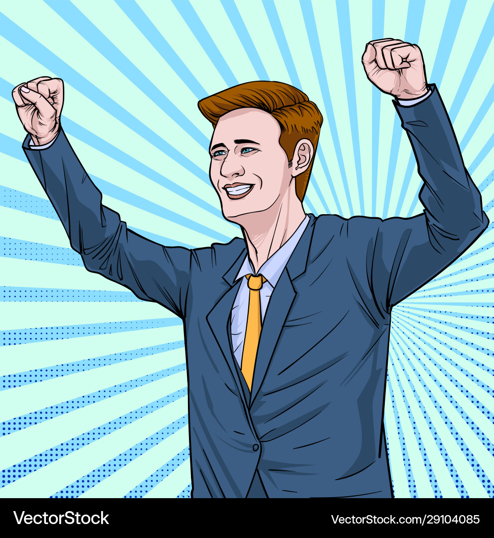 Businessmen raise hands and rejoice Royalty Free Vector