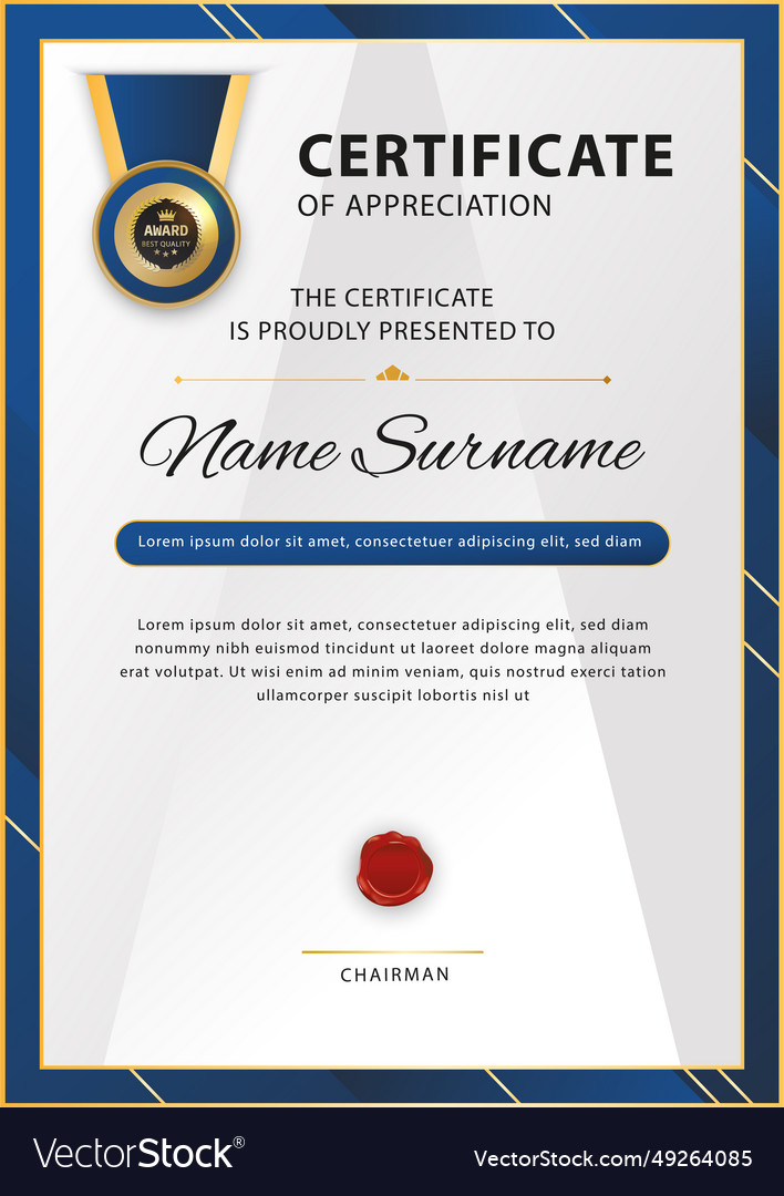 Certificate blank blue gradient rectangle simple Vector Image