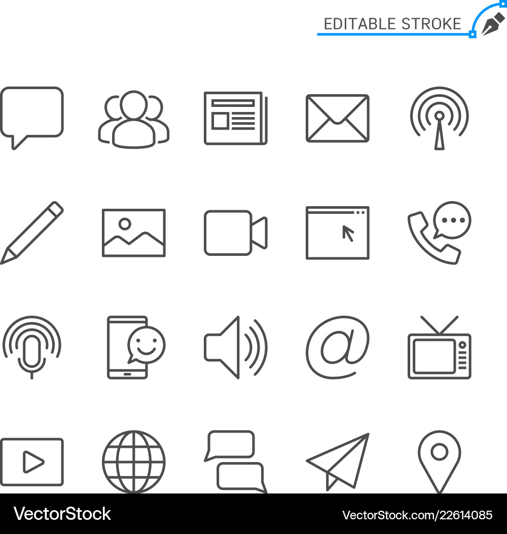 Media and communication line icons editable stroke