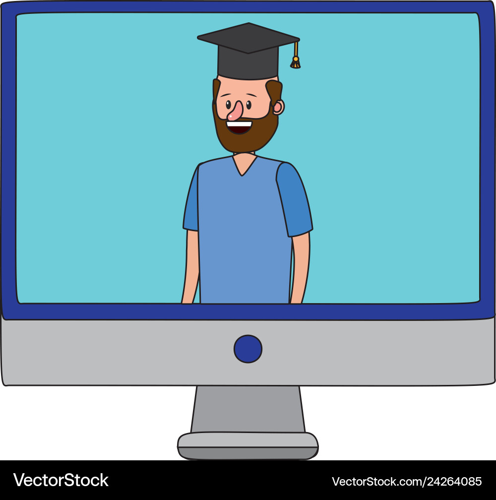 Online education man cartoon Royalty Free Vector Image