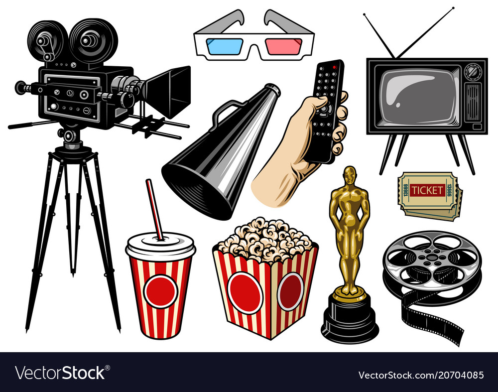 Set cinema objects Royalty Free Vector Image - VectorStock