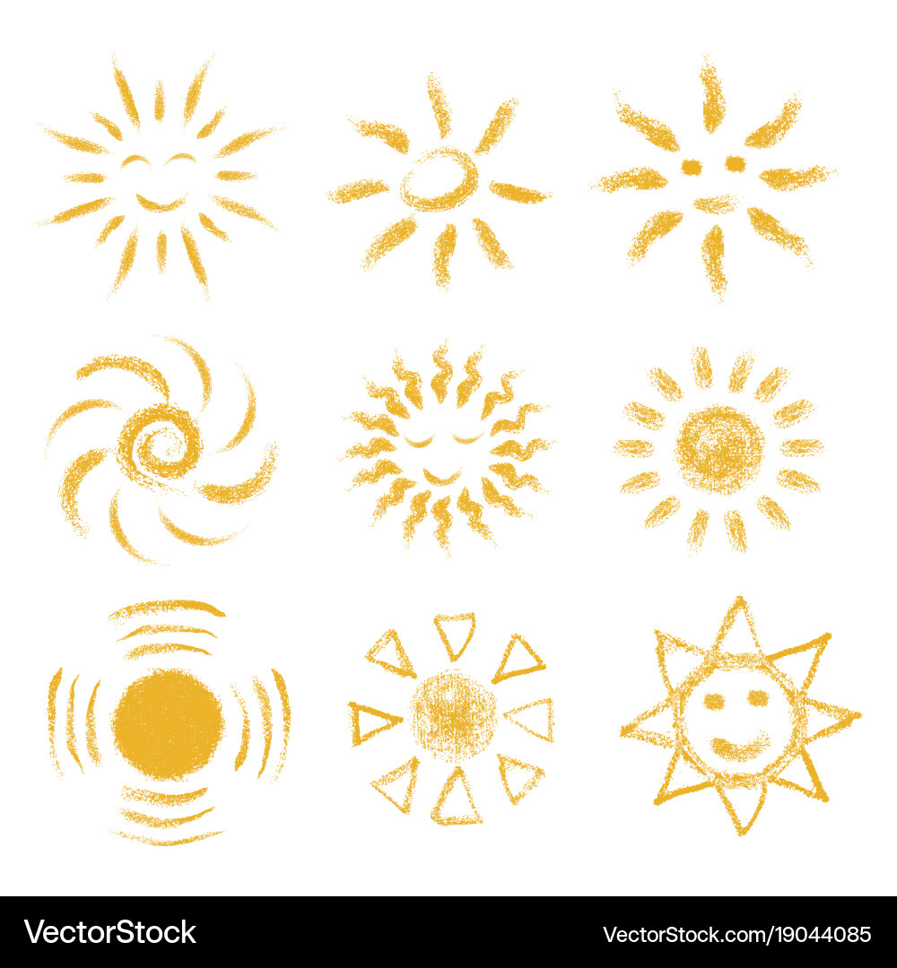 Set of hand drawn chalk suns Royalty Free Vector Image