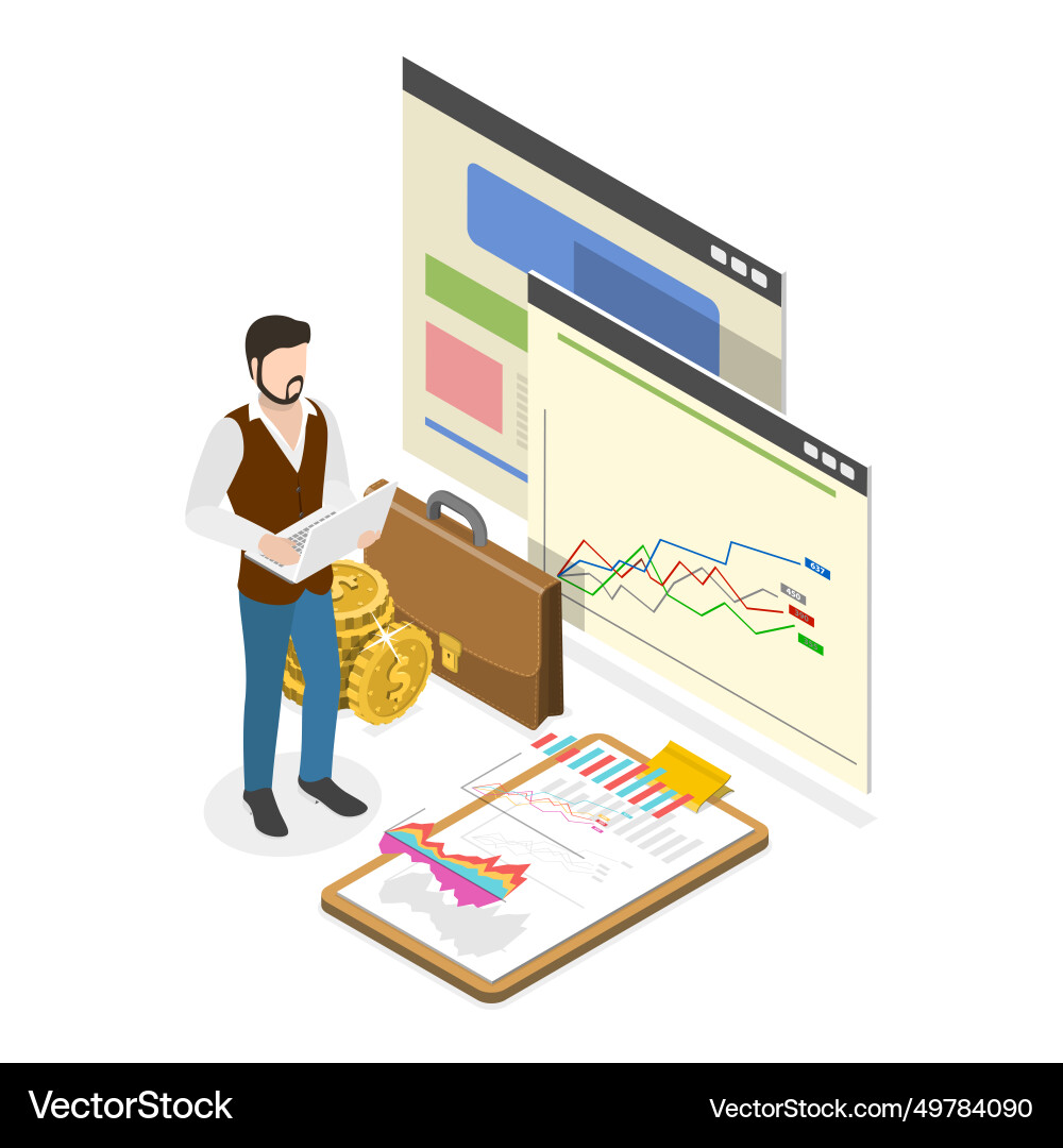 3d isometric flat of financial Royalty Free Vector Image