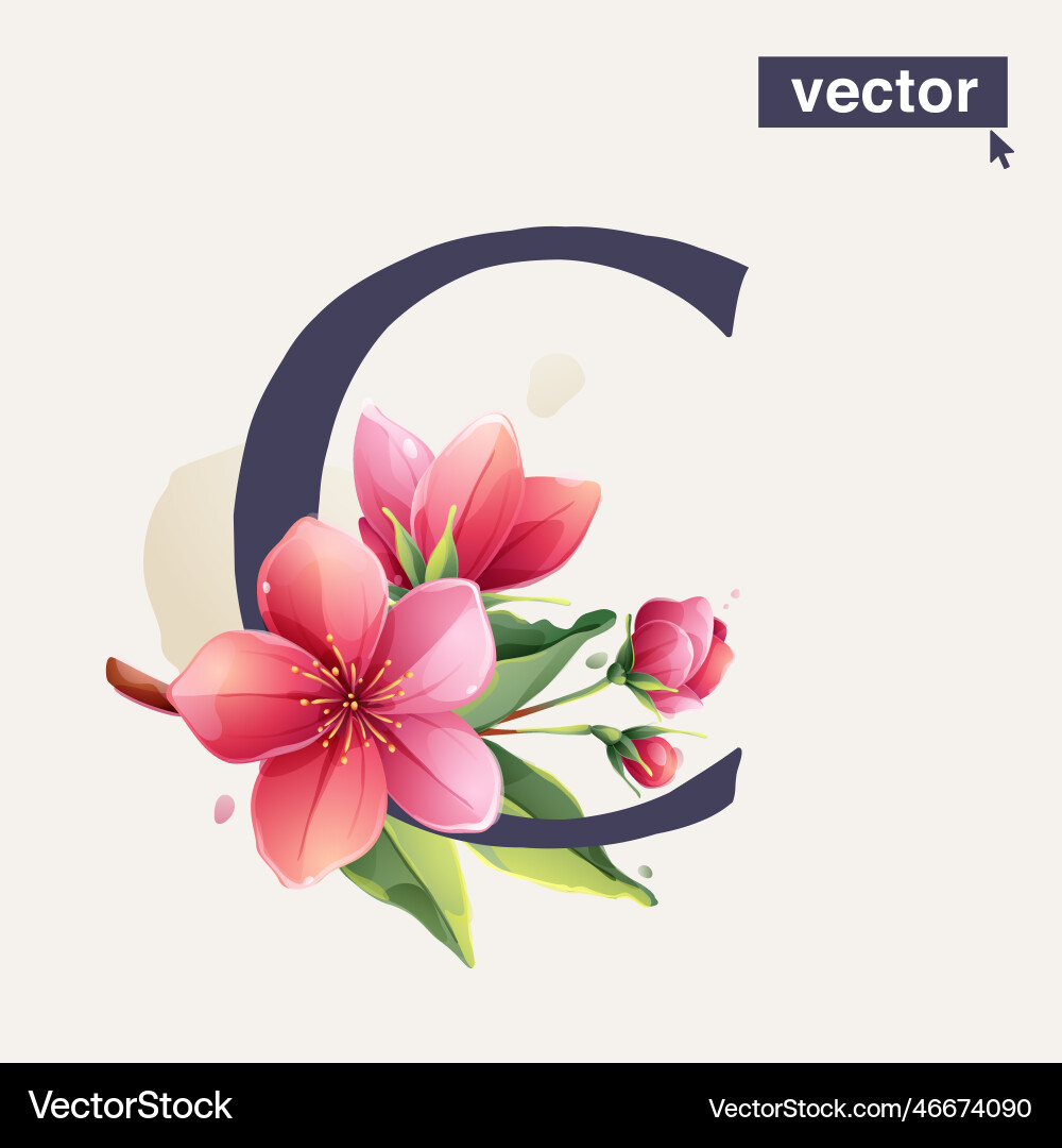 C letter logo with sakura blooming flowers Vector Image