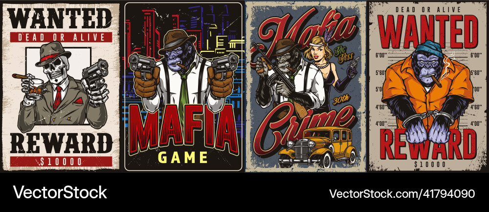 Colorful mafia posters set with inscriptions Vector Image
