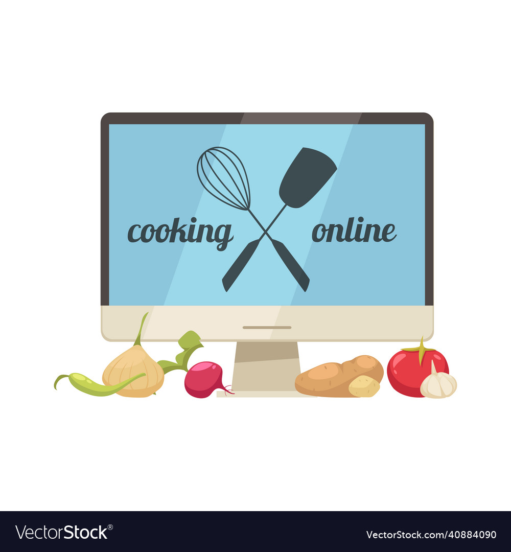 Computer cooking vegetables composition Royalty Free Vector