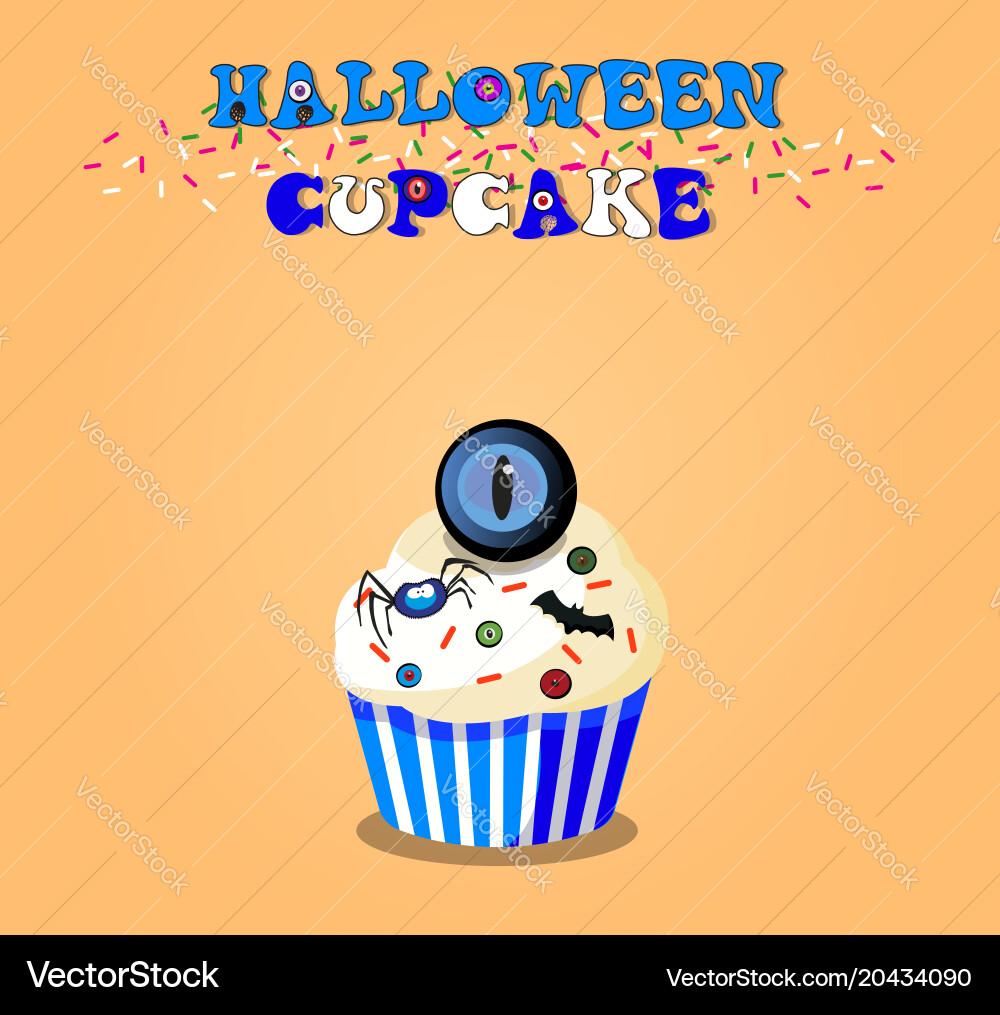 Cute happy halloween cupcake with spider bat Vector Image