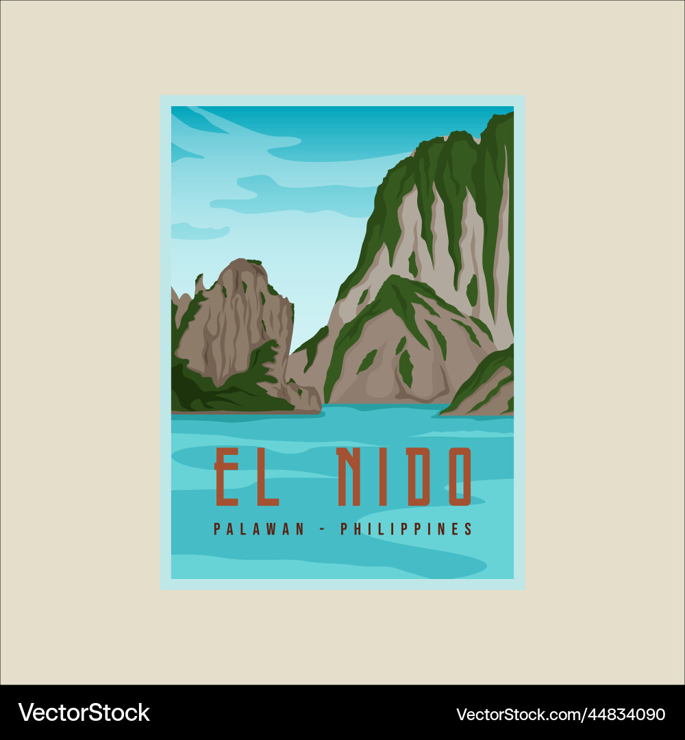 El nido palawan beach poster minimalist template Vector Image