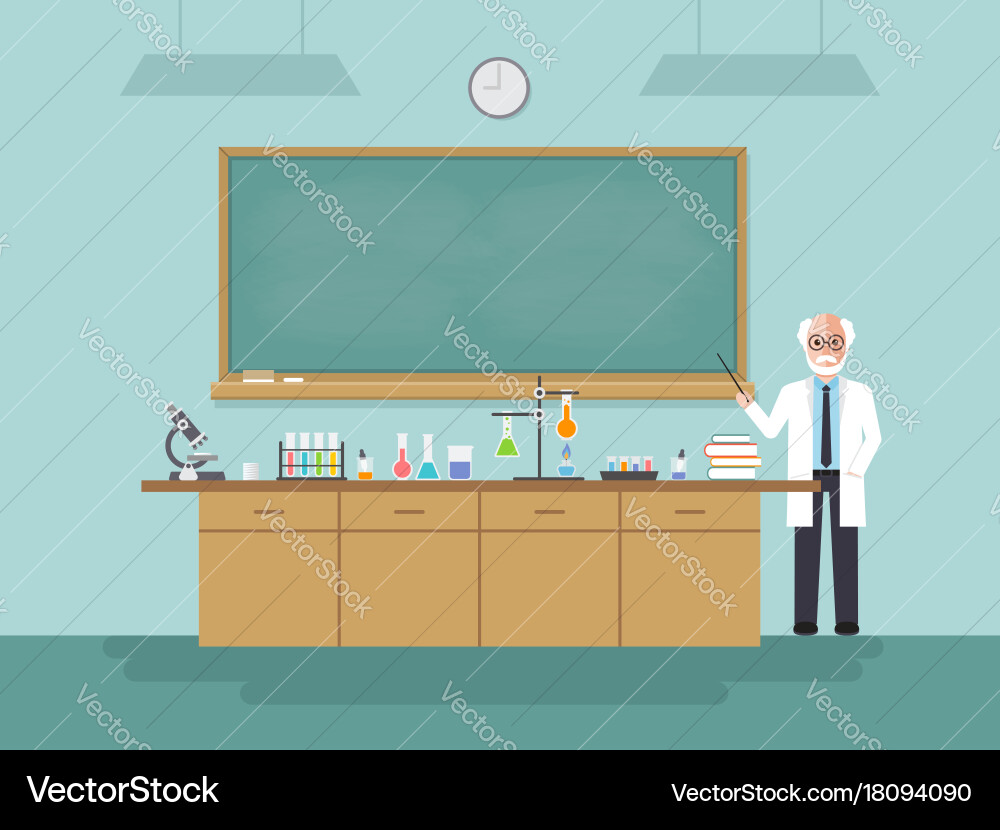 Senior science teacher teaching student Royalty Free Vector