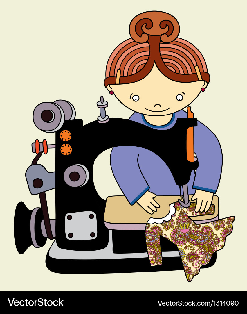 Woman seamstress work on sewing-machine Royalty Free Vector