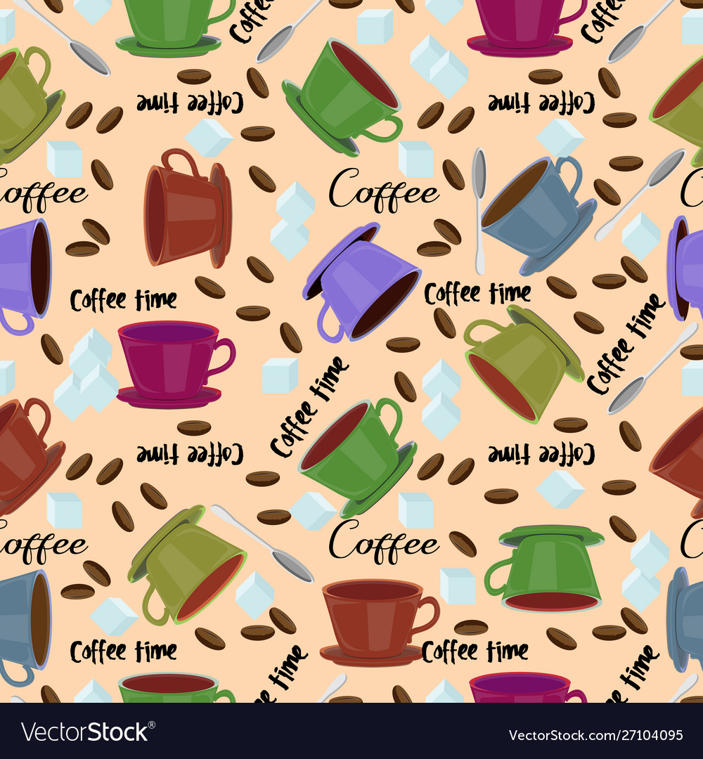 2 seamless pattern multicolored coffee cups Vector Image