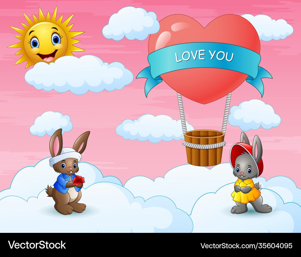 A couple rabbit on cloud and pink background Vector Image