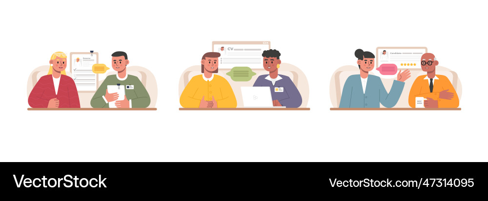 Job interview set of about dialogue Royalty Free Vector