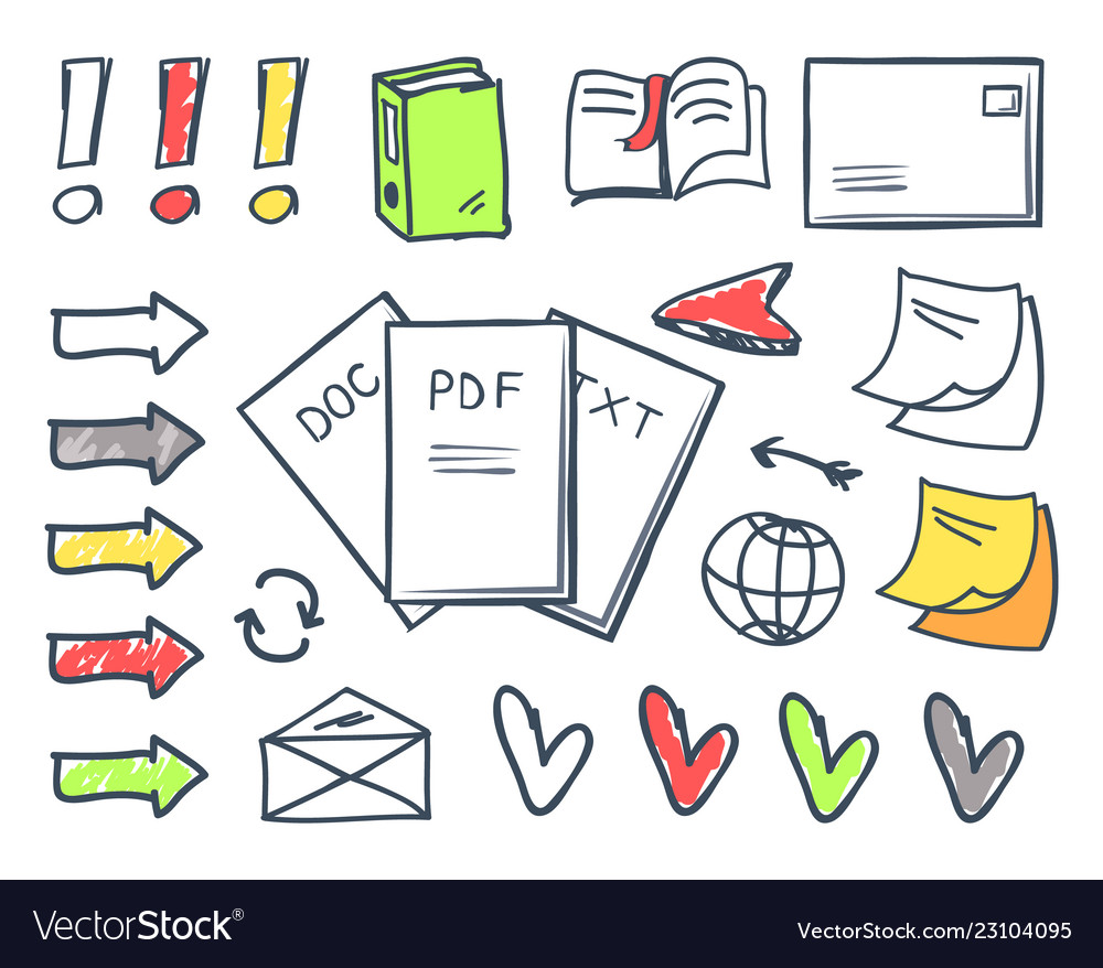 Office papers pdf and doc txt files set Royalty Free Vector