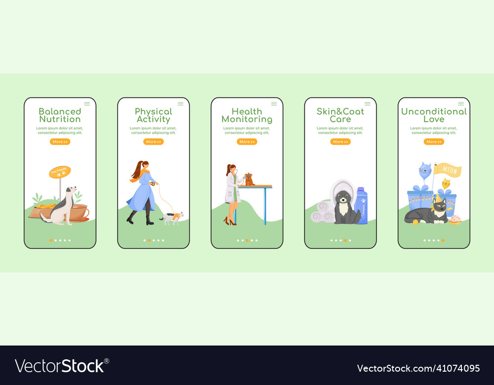 Pet care onboarding mobile app screen flat Vector Image Pet care onboarding mobile app screen flat Vector Image