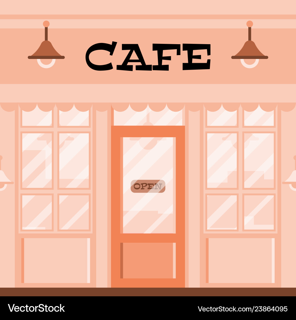 Pink cafe facade restraunt window case vintage Vector Image