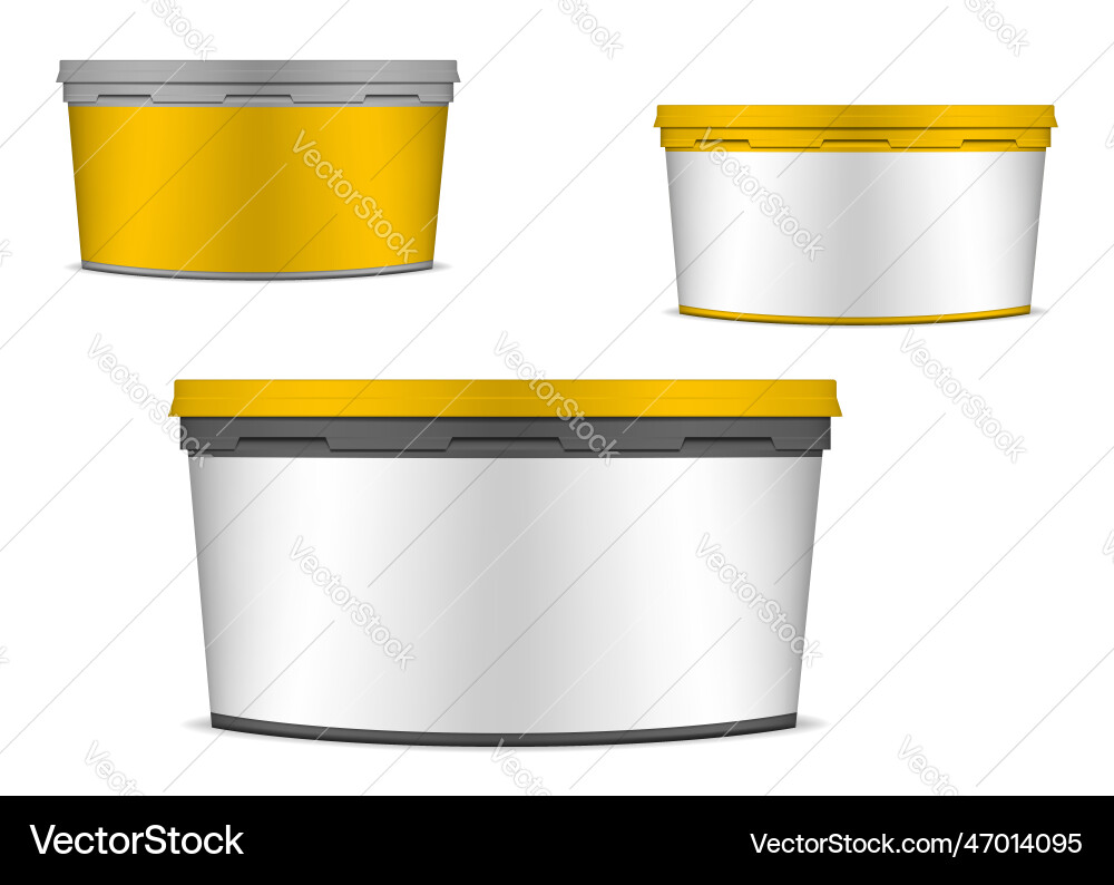 Plastic tub with lid and blank label mock-up Vector Image