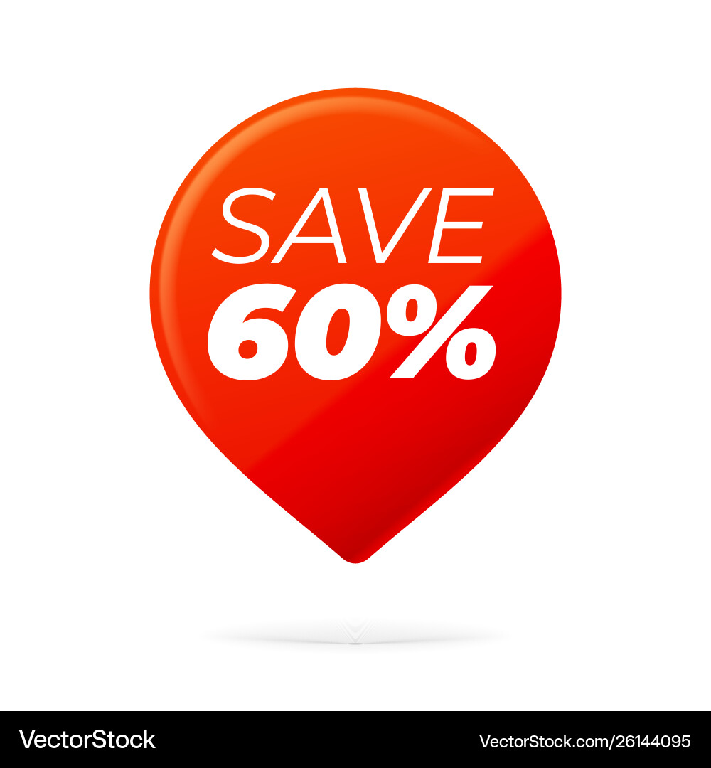 Red pin on white background save 60 percent Vector Image