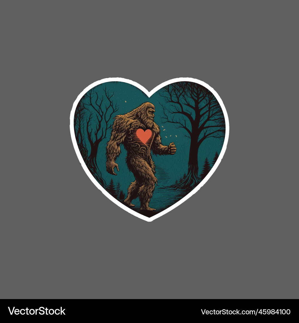 Bigfoot sasquatch heart sticker Royalty Free Vector Image