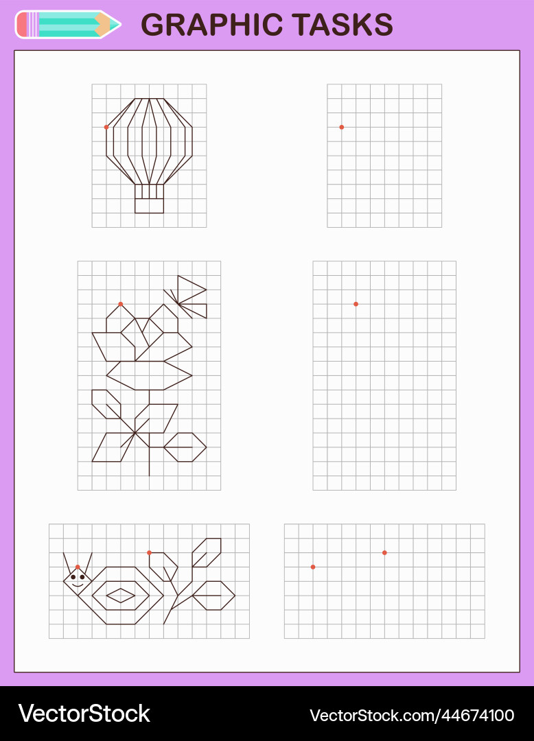 Graphic tasks by cells educational games for kids Vector Image