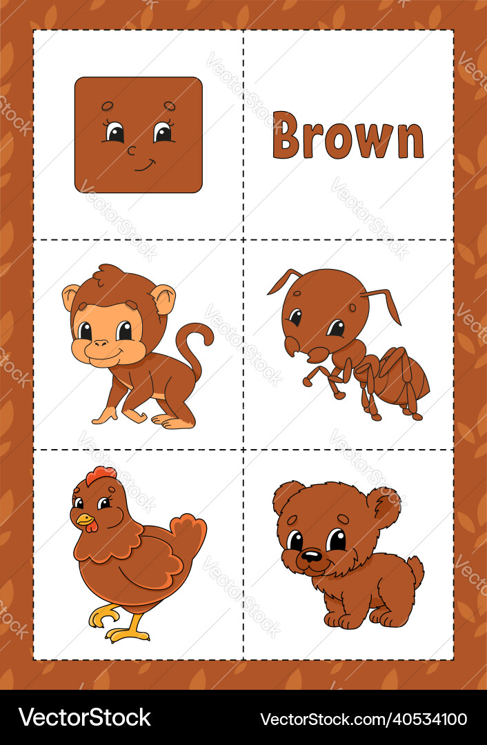 Learning colors flashcard for kids cute cartoon Vector Image