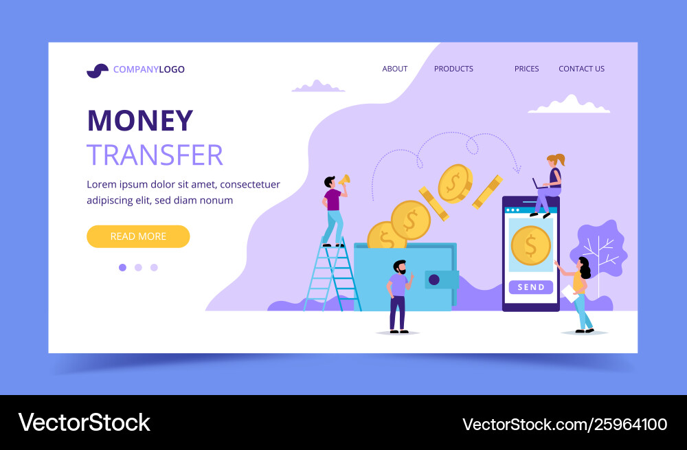 Money transfer landing page concept Royalty Free Vector