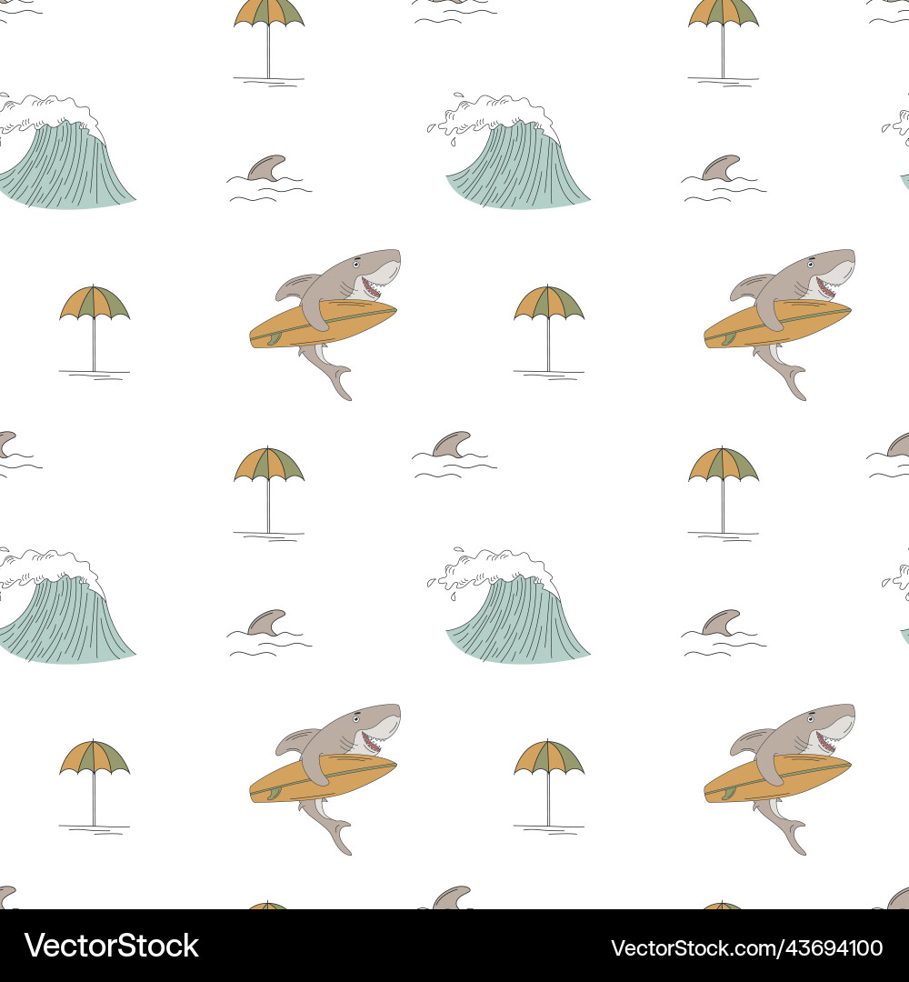 Seamless pattern with shark surf boards and waves Vector Image