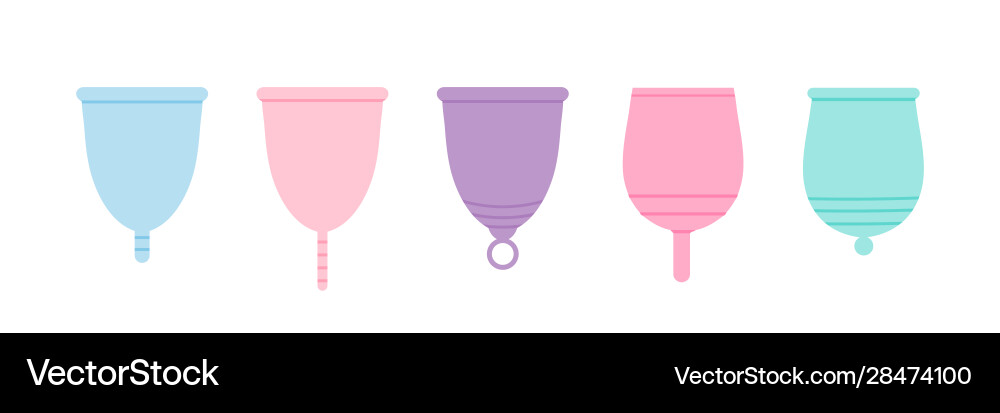 Set collection colorful menstrual cups Royalty Free Vector