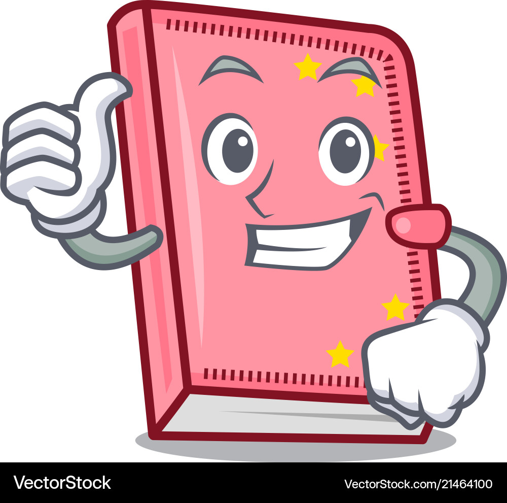 Thumbs up diary character cartoon style Royalty Free Vector