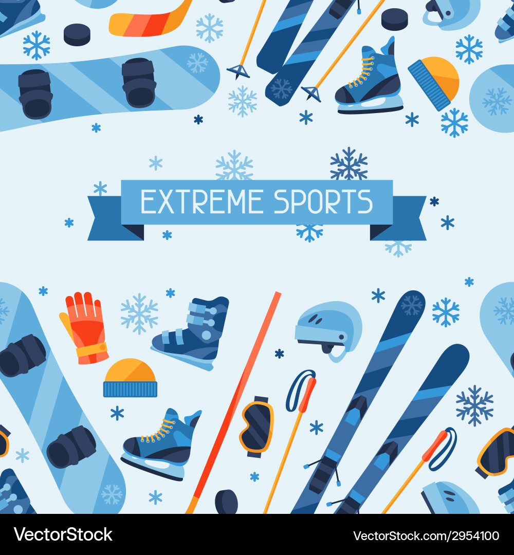 Winter sports seamless pattern with equipment flat