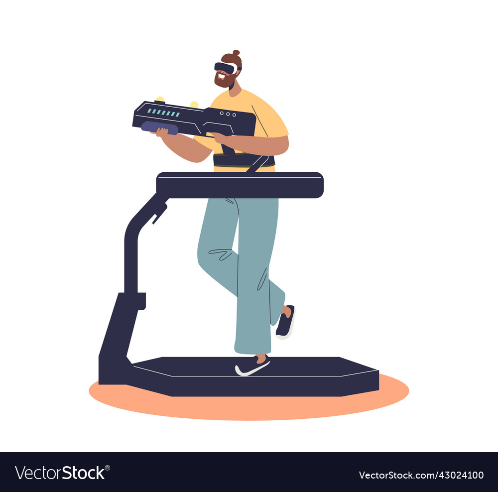 Woman Wearing Vr Headset Running On Modern Vector Image
