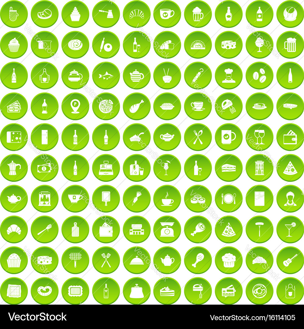 100 restaurant icons set green Royalty Free Vector Image
