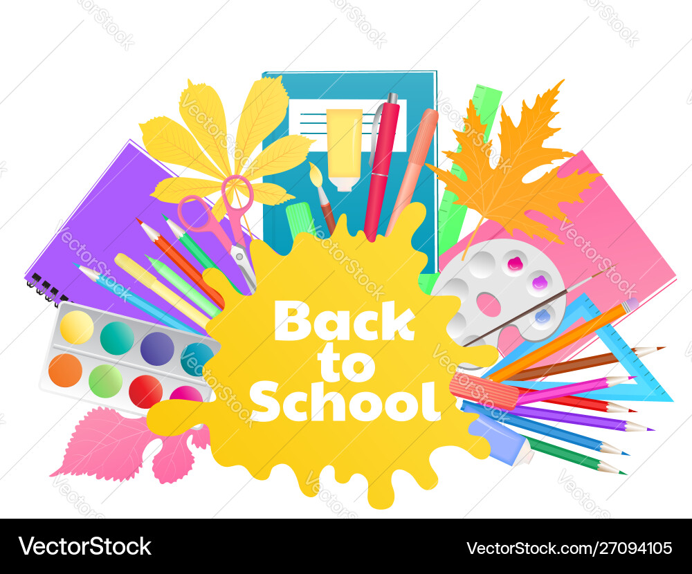Back to school banner study supplies stationery Vector Image