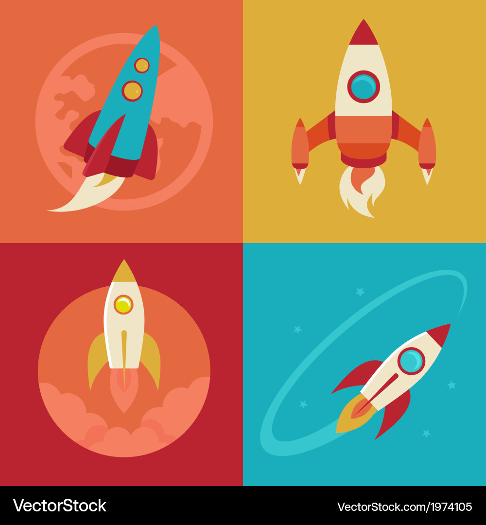 Icons in flat style - start up and launch Vector Image