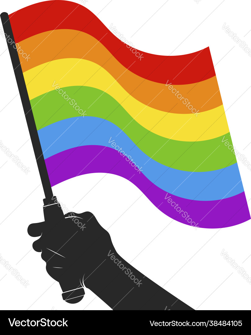 Lgbt rainbow flag in hand silhouette Royalty Free Vector