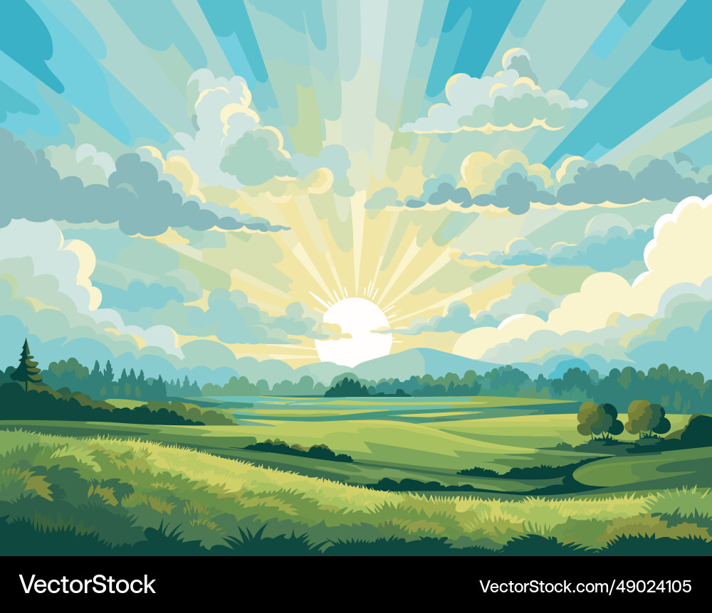 Morning light over peaceful landscape Royalty Free Vector