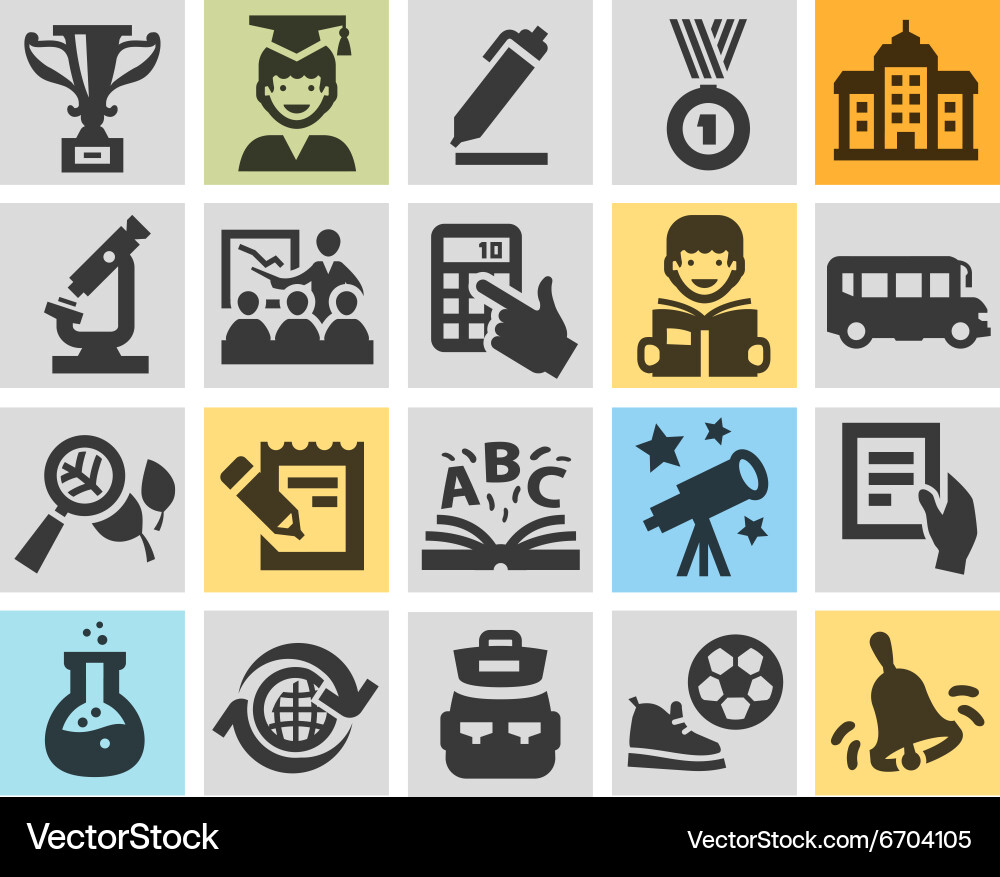 School education set black icons signs Royalty Free Vector