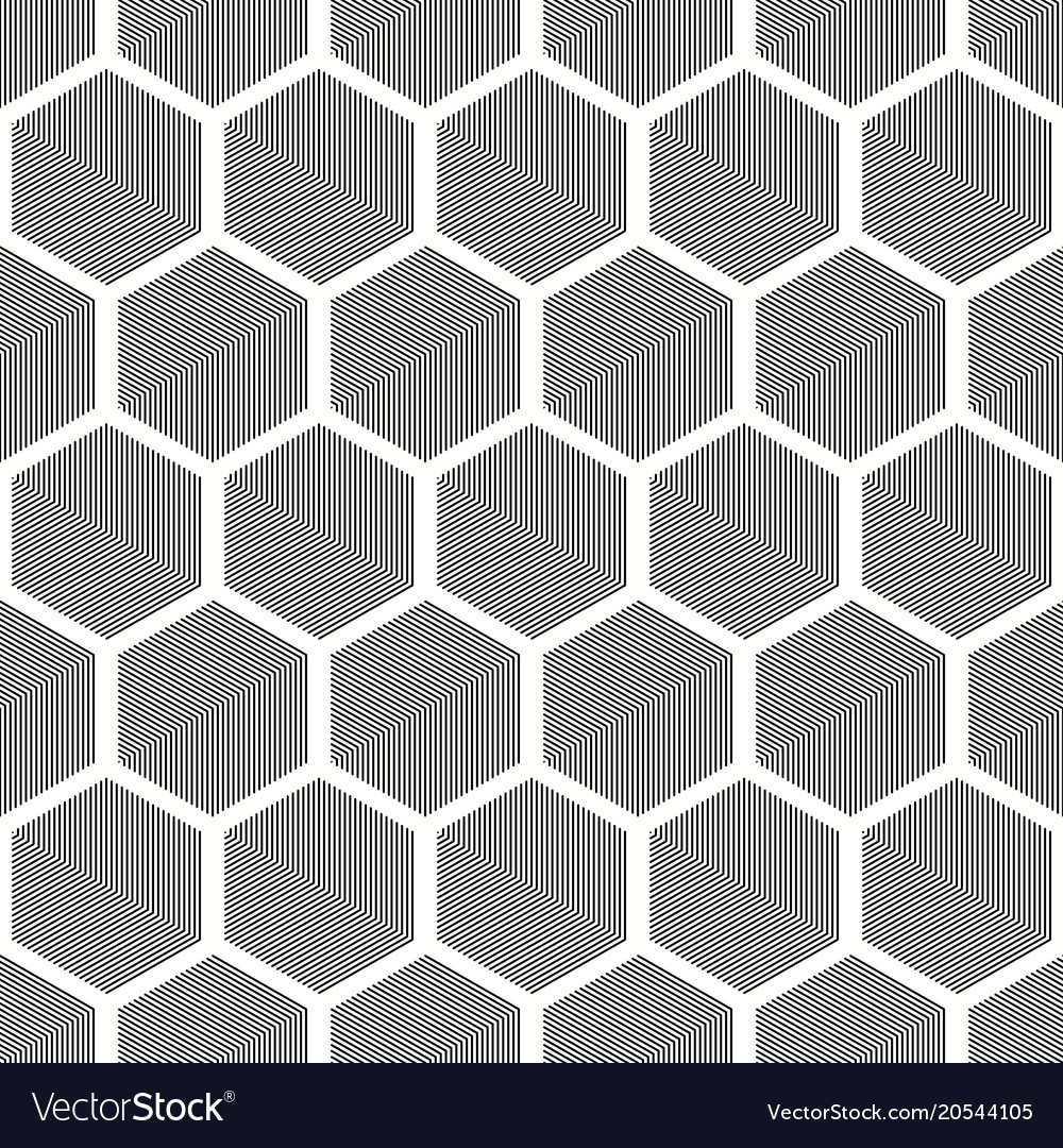 Seamless pattern of lined grey hexagons Royalty Free Vector