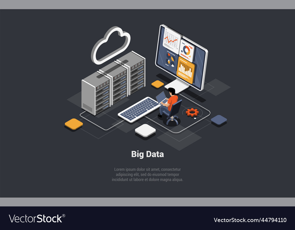 Big data center concept server room with hardware Vector Image